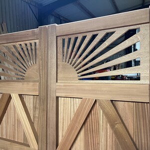 Wooden Driveway Gates in Sapele Hardwood Sunrise Detail Art Deco 1920s ...