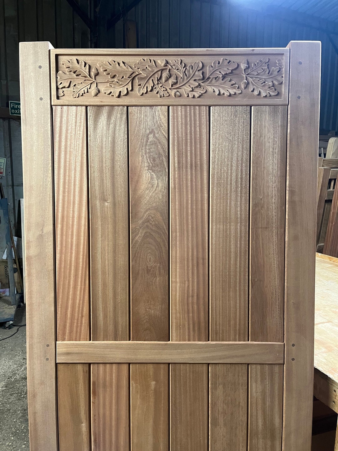 Pretty Hardwood Gate Heavy Duty 70mm Sapele CNC Engraved Custom Made ...