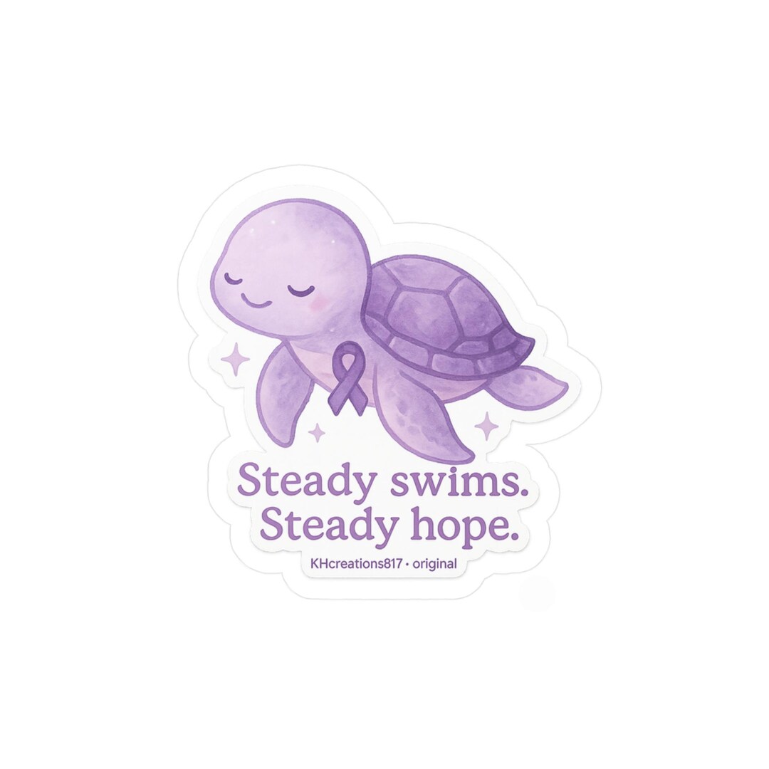 Chibi Sea Turtle Pancreatic Cancer Awareness Sticker, Purple Pastel ...