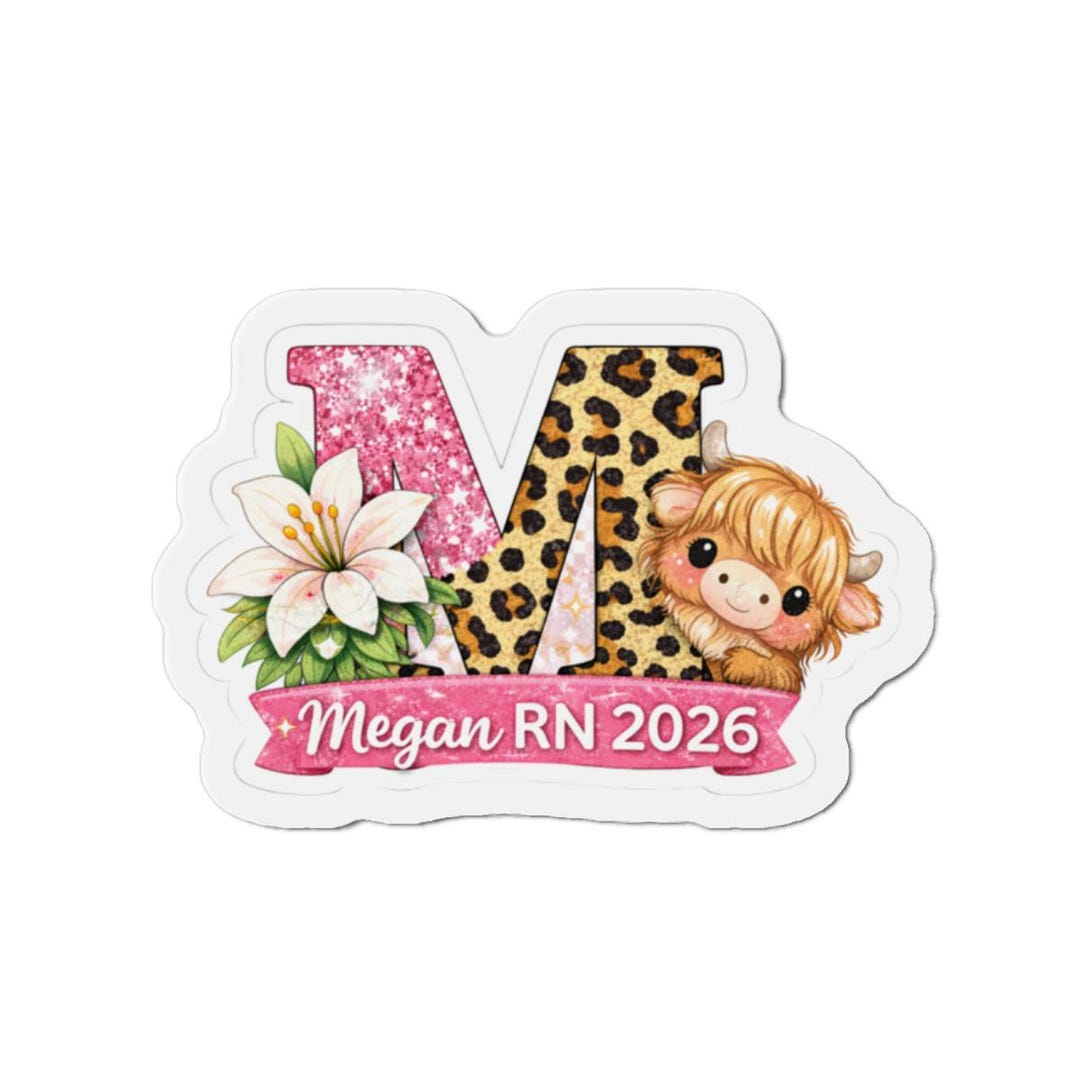 Letter M Nurse Magnet, Megan RN 2026 Die-cut Magnet | Leopard Floral ...