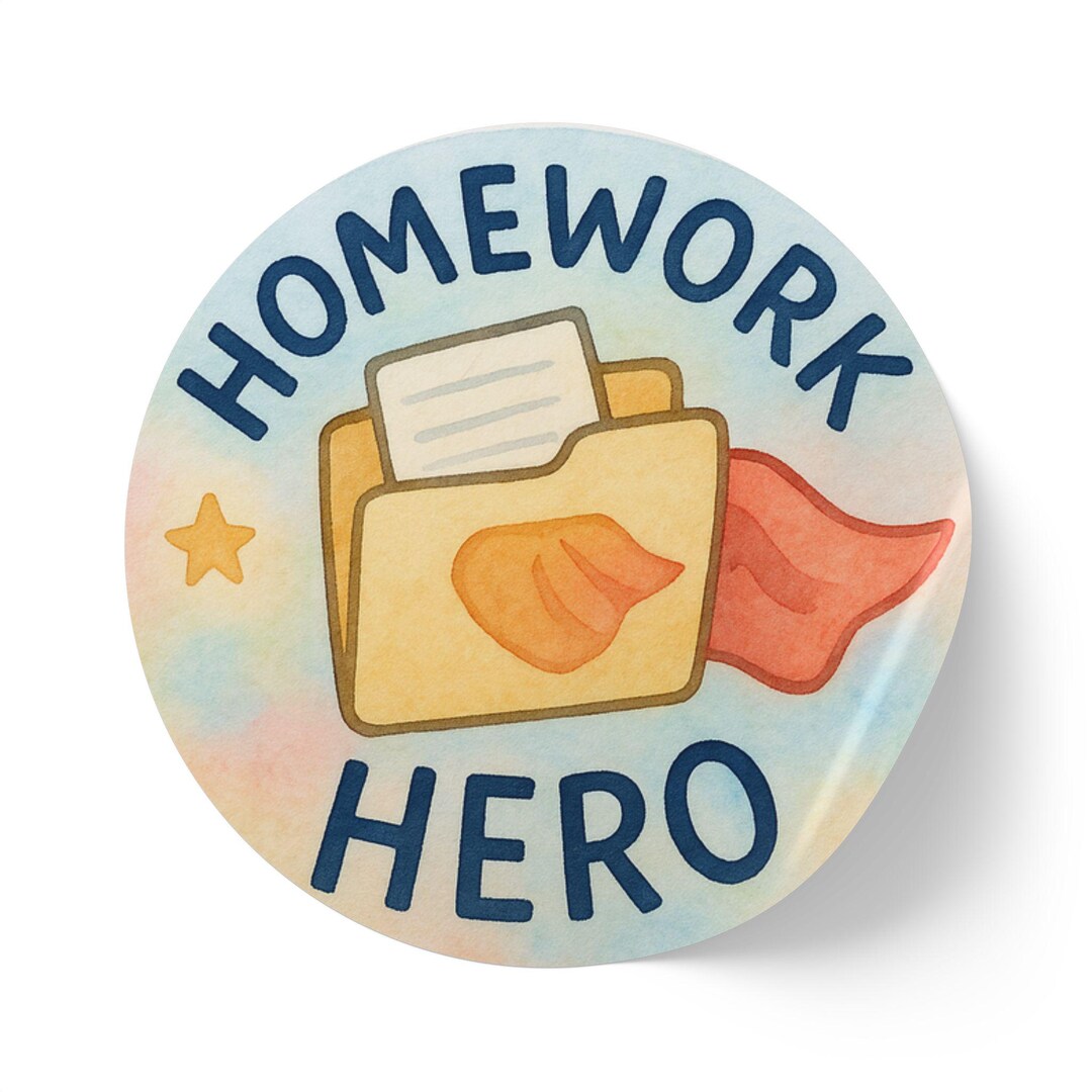 Homework Hero Round Sticker Labels | Reward Stickers for Students ...