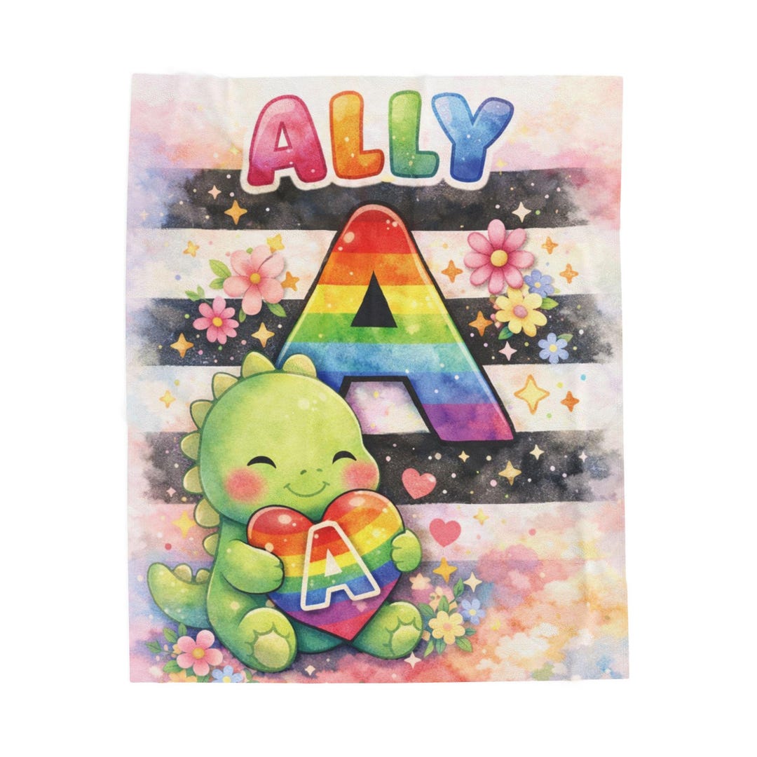 Ally Rainbow Letter A Plush Blanket | Cute Dino Holding Heart Initial ...