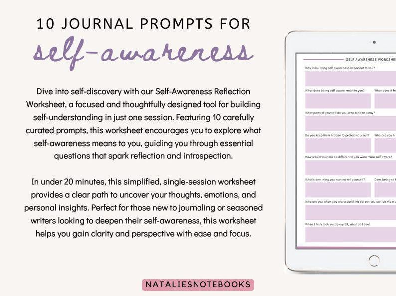 Self Awareness Reflection Worksheet 10 Questions - Etsy