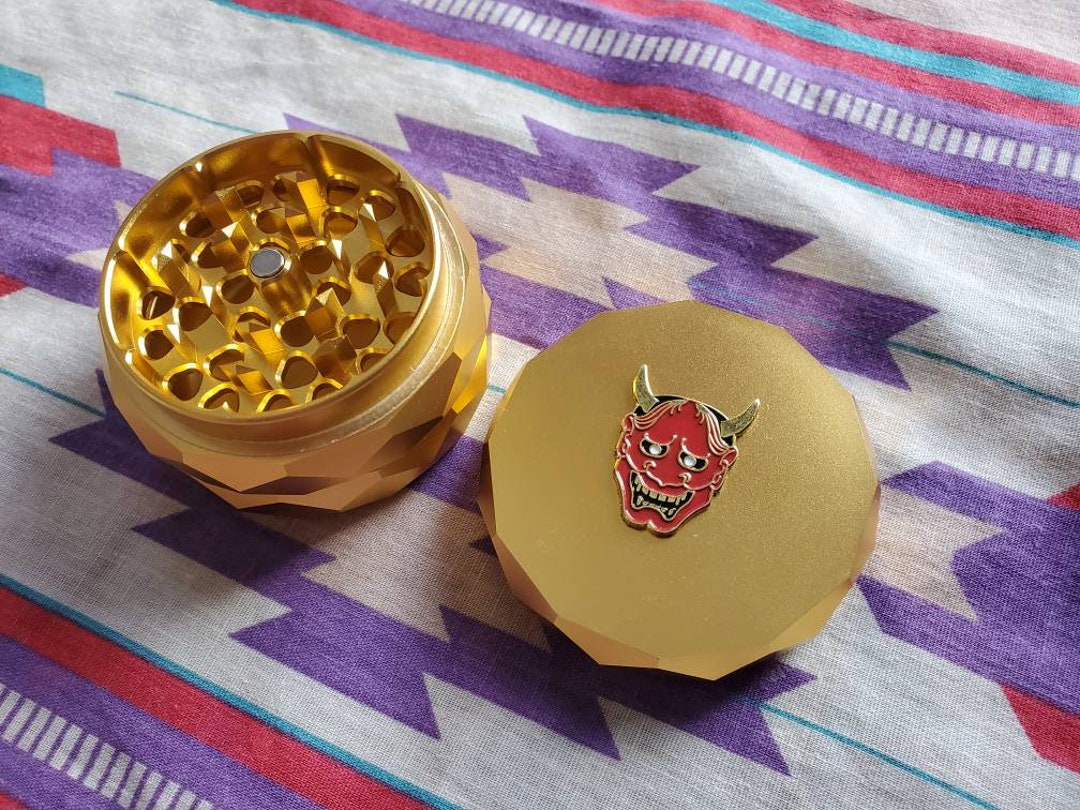 Japanese Hannya Oni Enamel Badge Metallic / Matte Gold Crystal ...