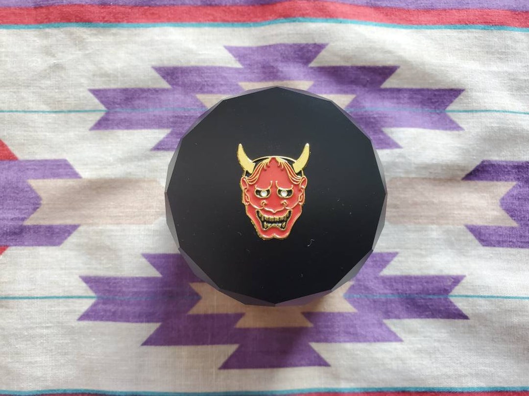 Japanese Hannya Oni Enamel Badge Metallic / Matte Black Crystal ...