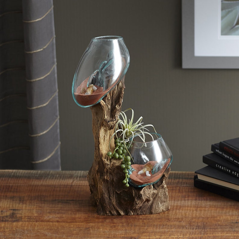 Double Molten Glass Vessels on Gamal Wood Frame - Etsy