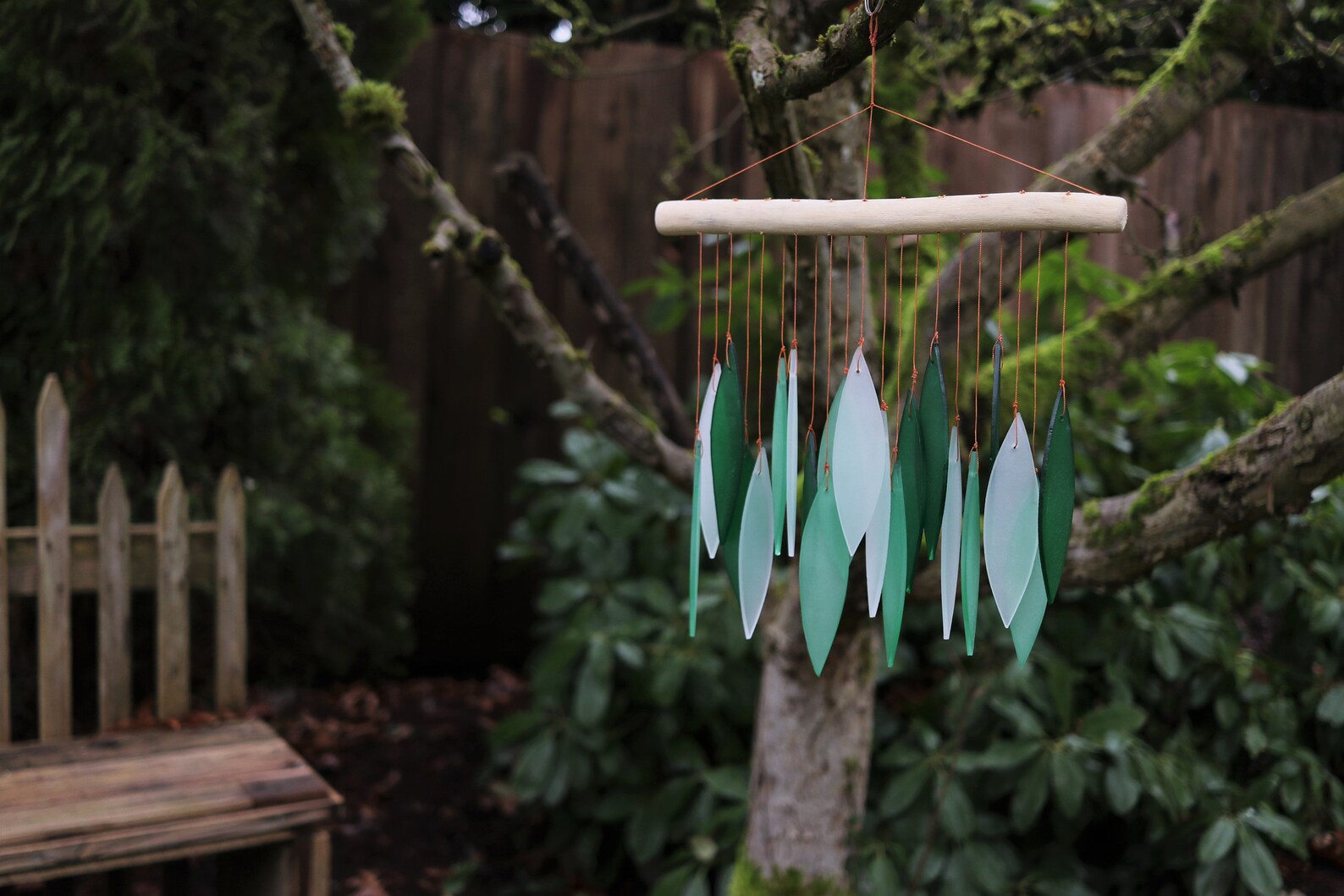 Green and White Tumbled Glass Wind Chime Leaf Design - Etsy
