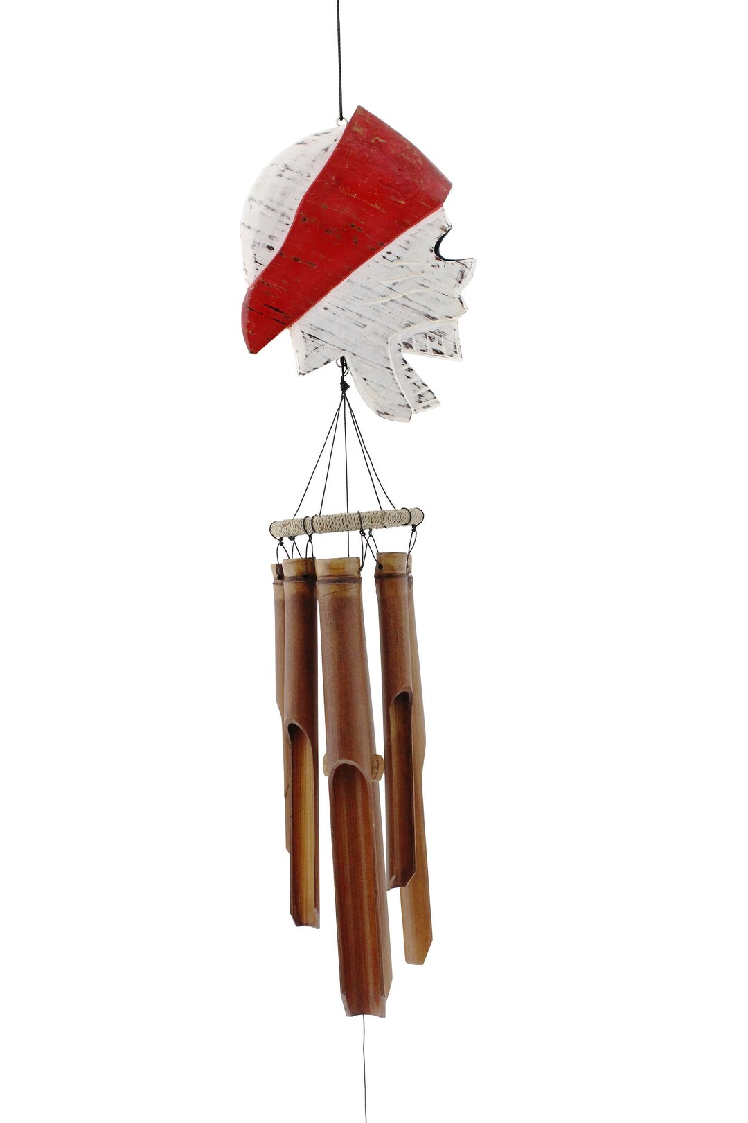 Wind Chime Pirate Handmade Wooden Bamboo Skeleton Pirate Head Outdoor ...