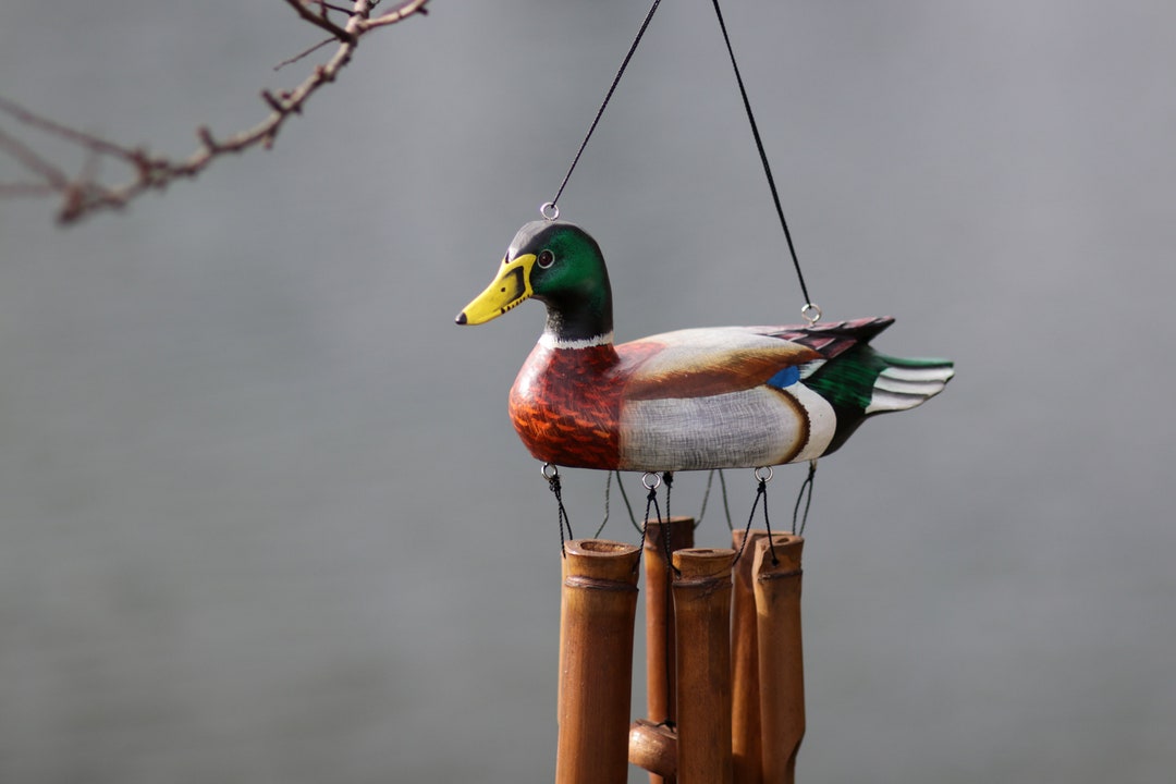 Wind Chime Bird Handcrafted Wooden Bamboo Mallard Outdoor Garden ...