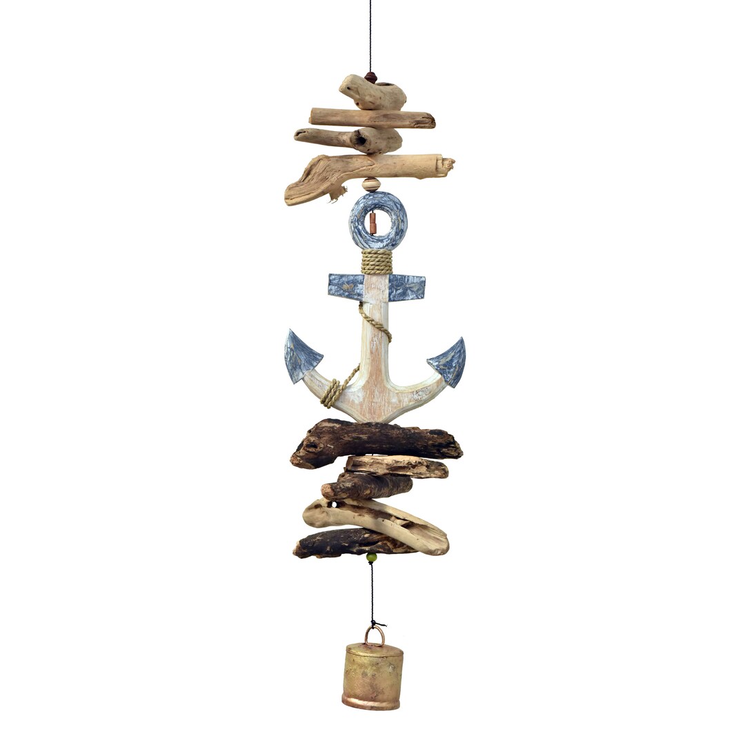 Bell Chime Ship's Anchor Handcrafted Natural Wooden Ornament Outdoor ...