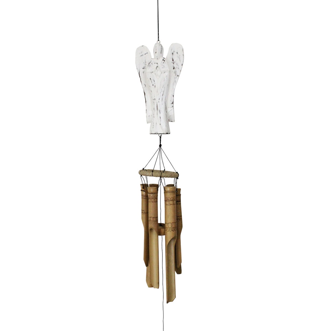 Distressed White Angel Bamboo Wind Chime - Etsy