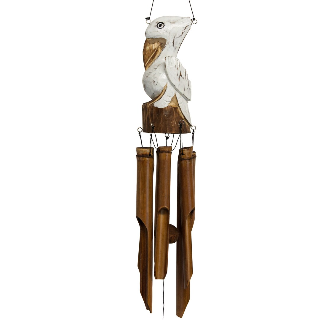 Wind Chime Bird Handcrafted Wooden Bamboo Pelican Outdoor Garden ...