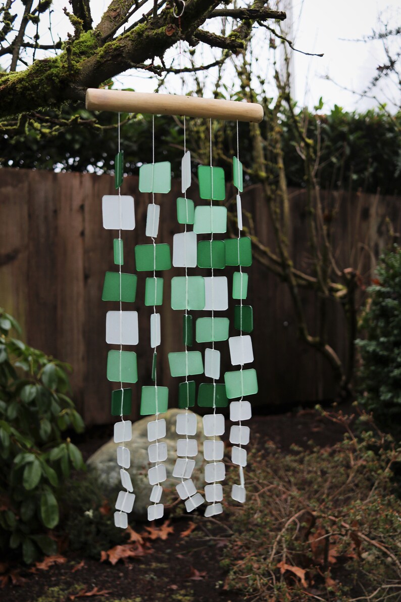 Green and White Tumbled Glass Wind Chime Squares Design | Etsy