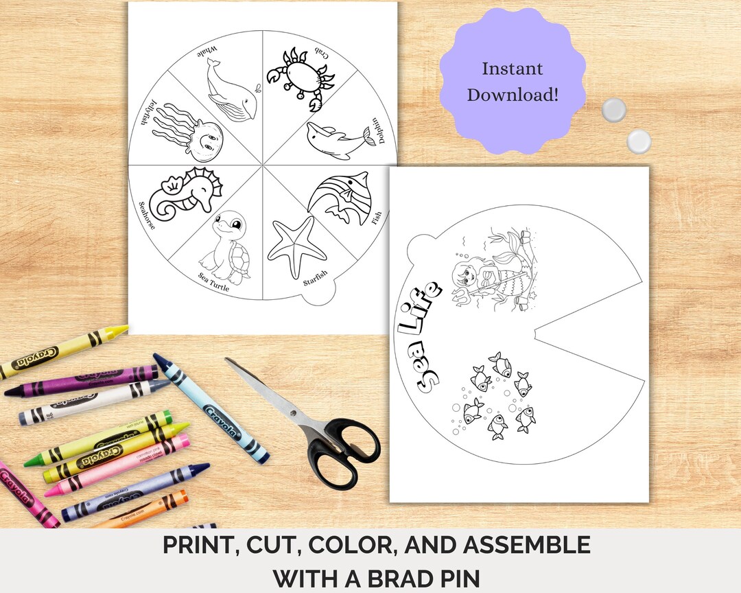 Sea Life Wheel Printable, Spinner Wheel Activity, Ocean Animal Coloring ...