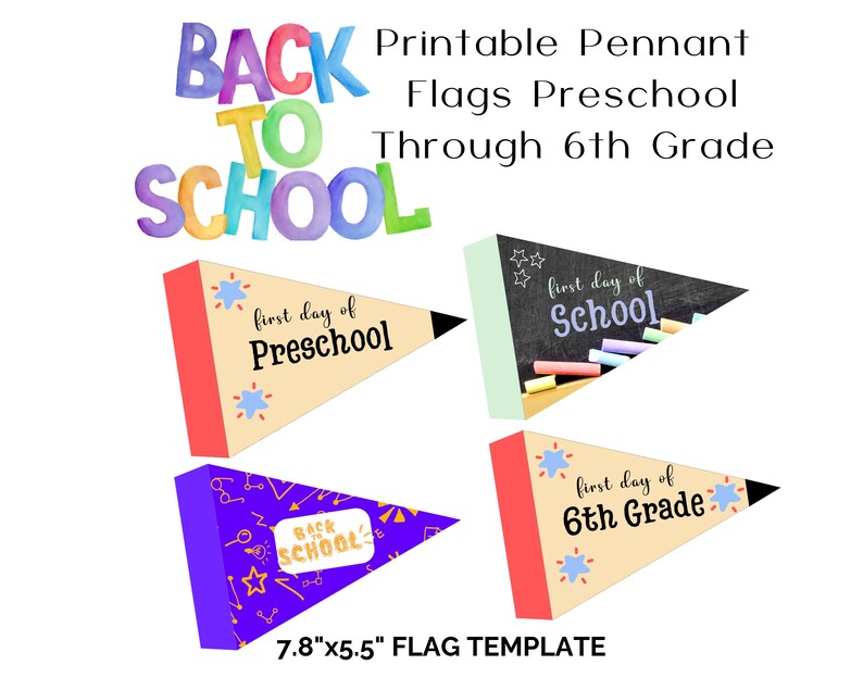 Printable Back to School Pennant Flags First Day of School Flags ...