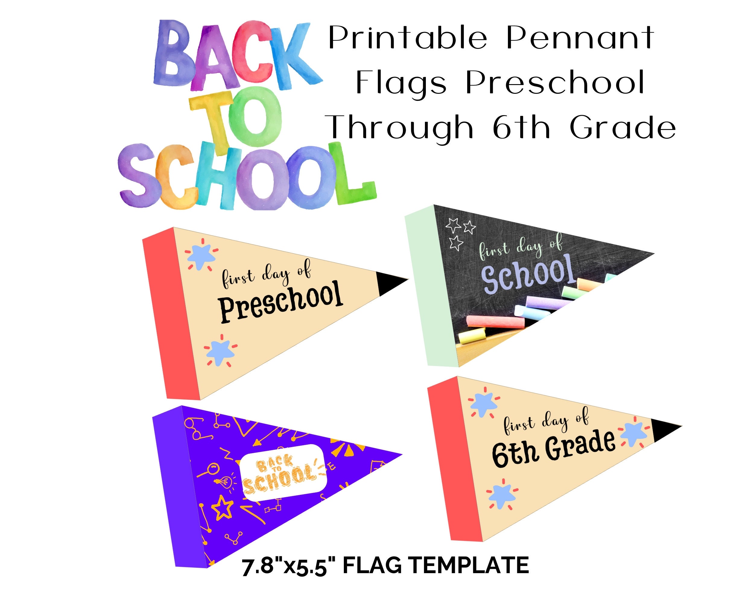 Printable Back to School Pennant Flags First Day of School Flags ...