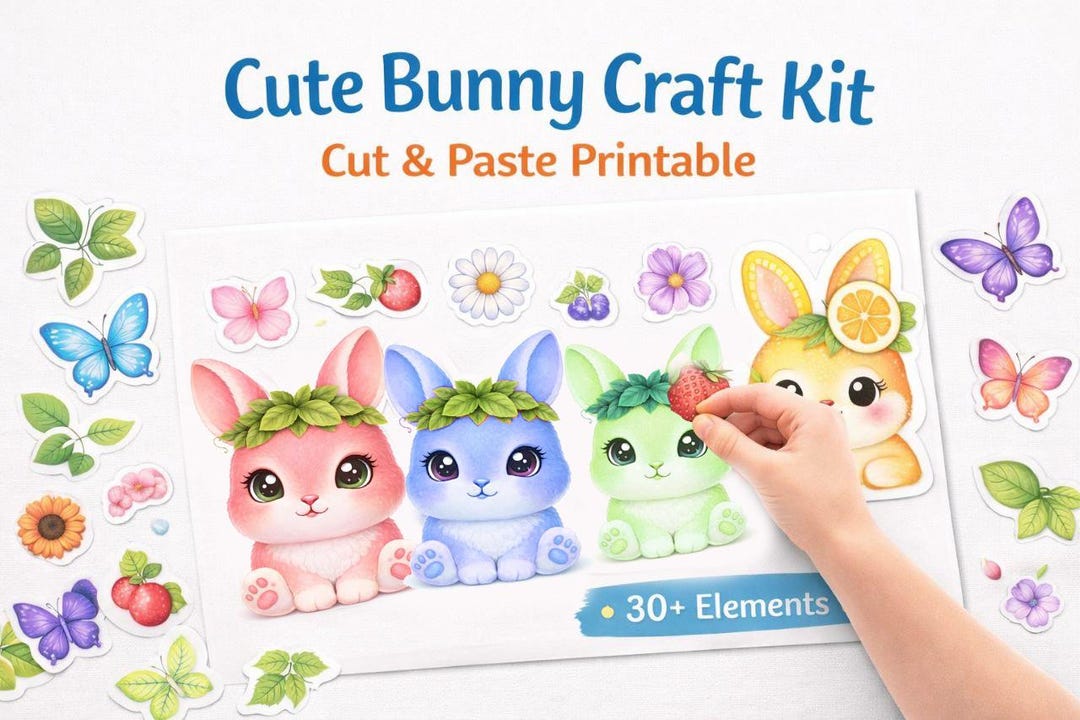 Bunny Craft Kit Printable, Cut and Paste Activity, Preschool Matching ...