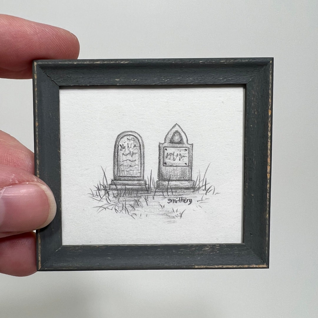 Original Pencil Drawing Two Graves in Tall Grass 1/12th Scale - Etsy