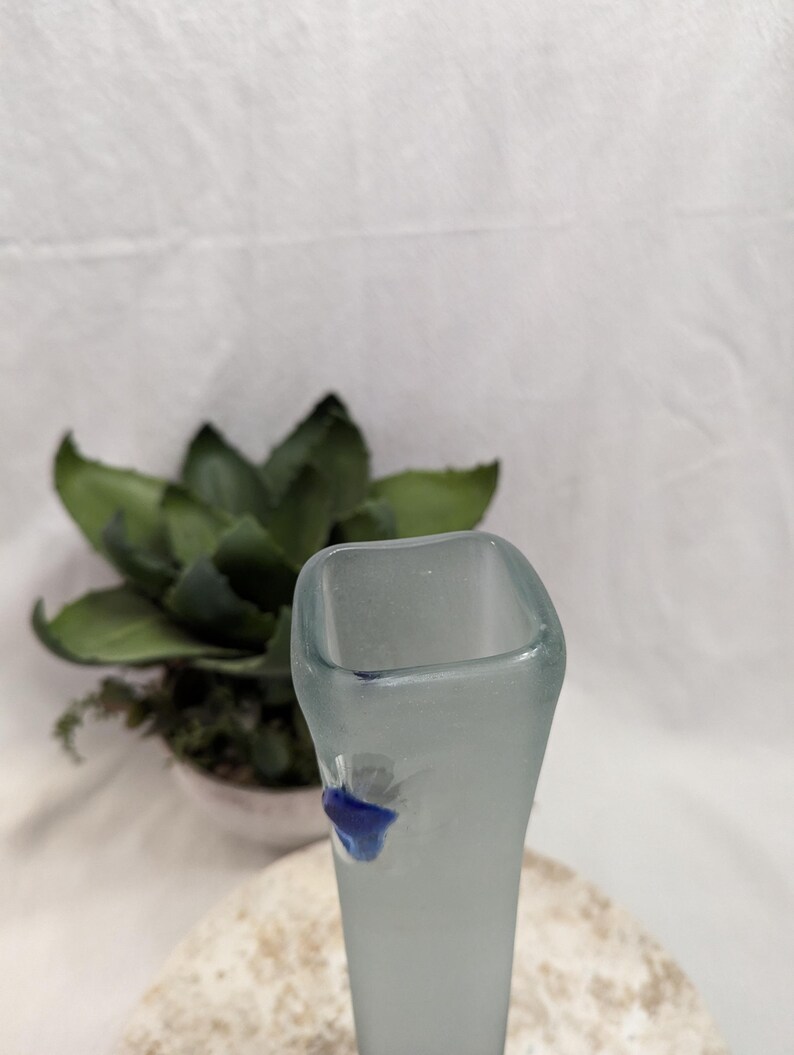 Mexico, Recycled Glass, Blue Flower Vase, Etching, Frosted, Tall! 2 1/2 ...