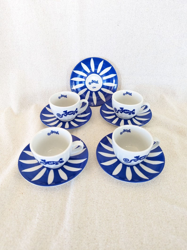 Yves Blayo Gecko/lizard Cups & Saucers Blue/white - Etsy