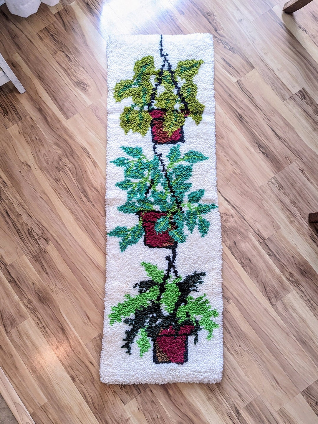1970's Latch Hook Wall Hanging - With Three Hanging Plants - 47 3/4 ...