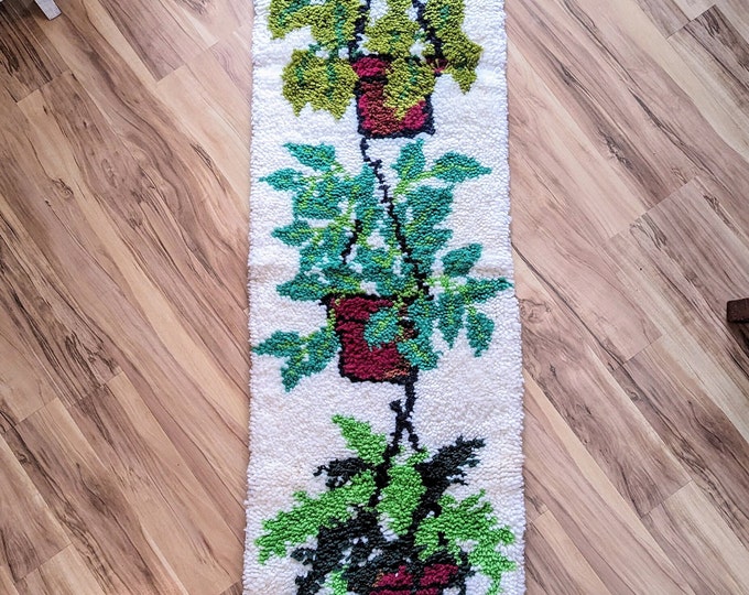 1970's Latch Hook Wall Hanging - With Three Hanging Plants - 47 3/4 ...