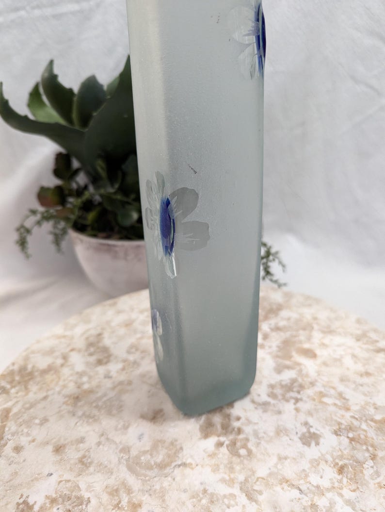 Mexico, Recycled Glass, Blue Flower Vase, Etching, Frosted, Tall! 2 1/2 ...