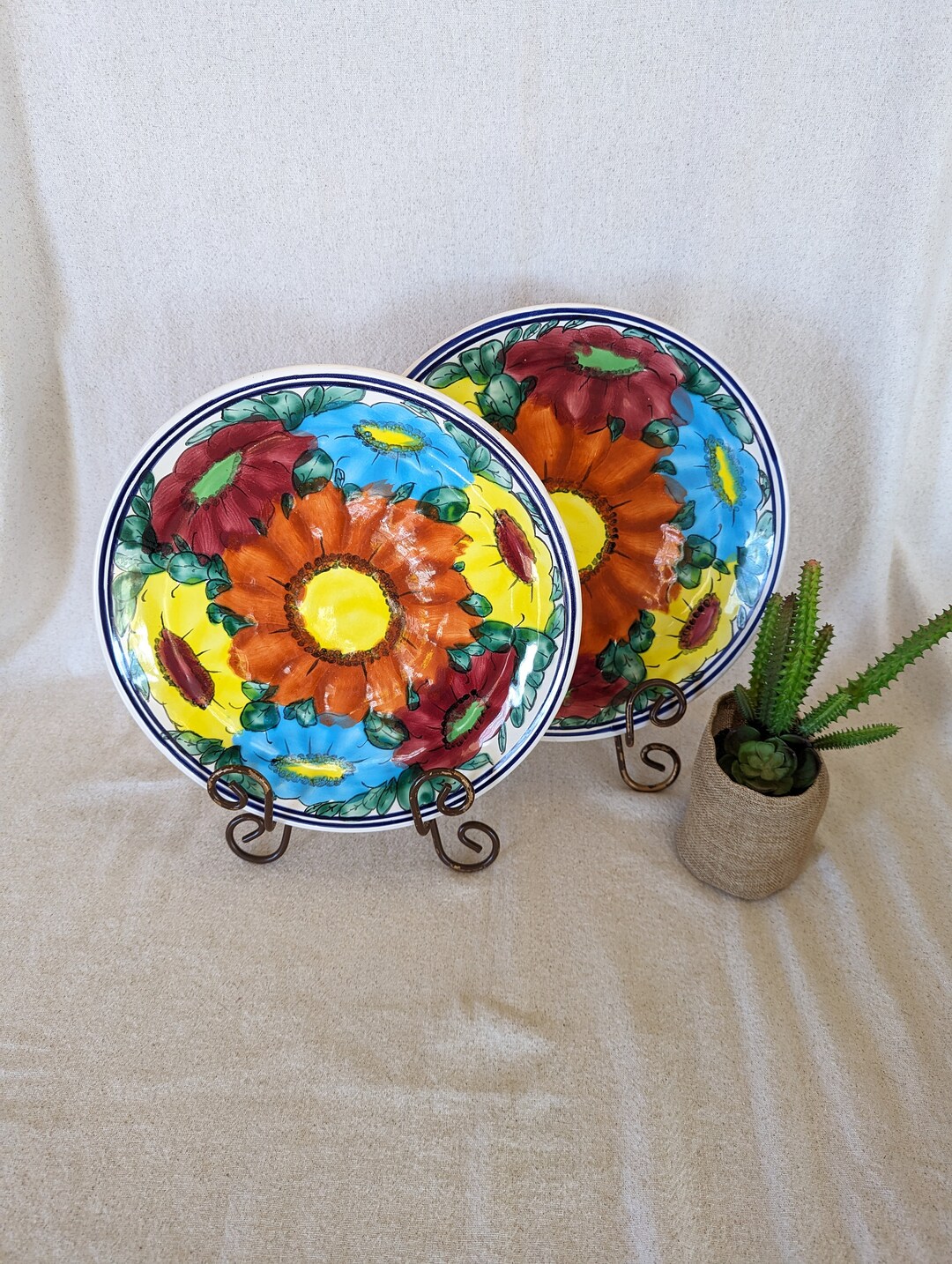Hand Painted Mexican Dinner Plates: Bright Floral Decor (set of 2) - Etsy