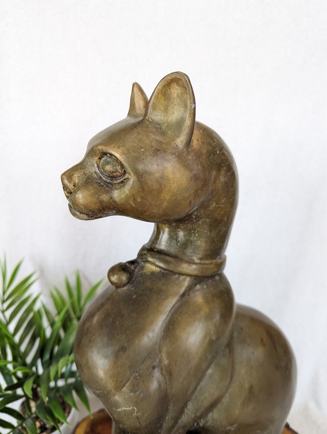 Large Brass Cat Sculpture: Curled Tail, Collar With Bell - Etsy