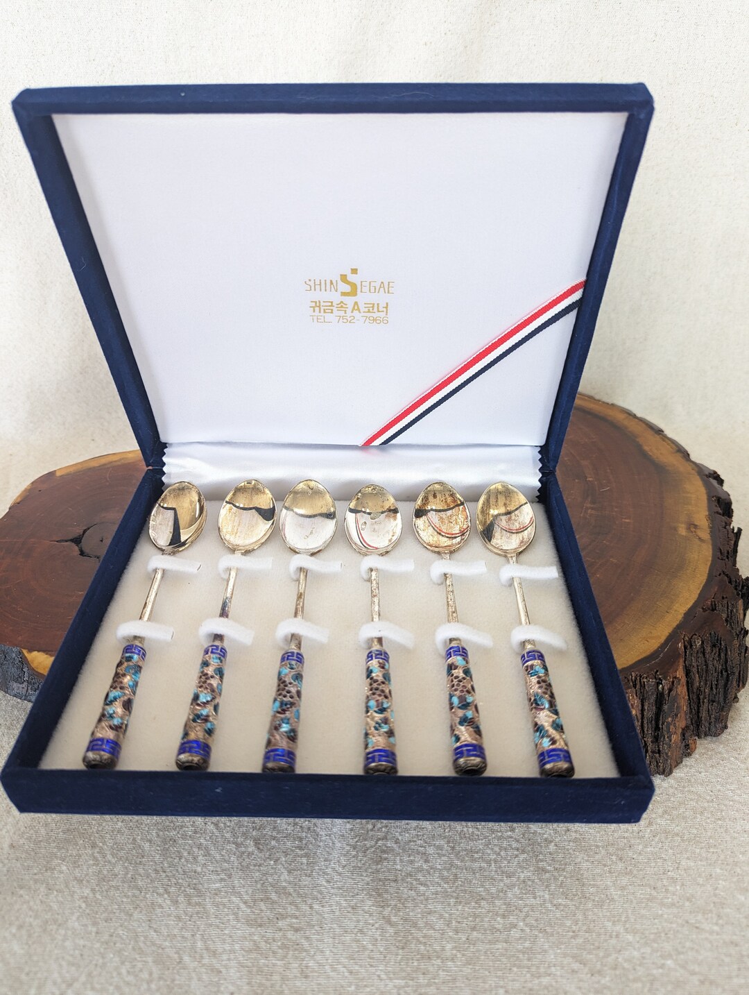 Vintage Korean Silver Enamel Tea Spoons: Shin Segae Set of 6 - Etsy