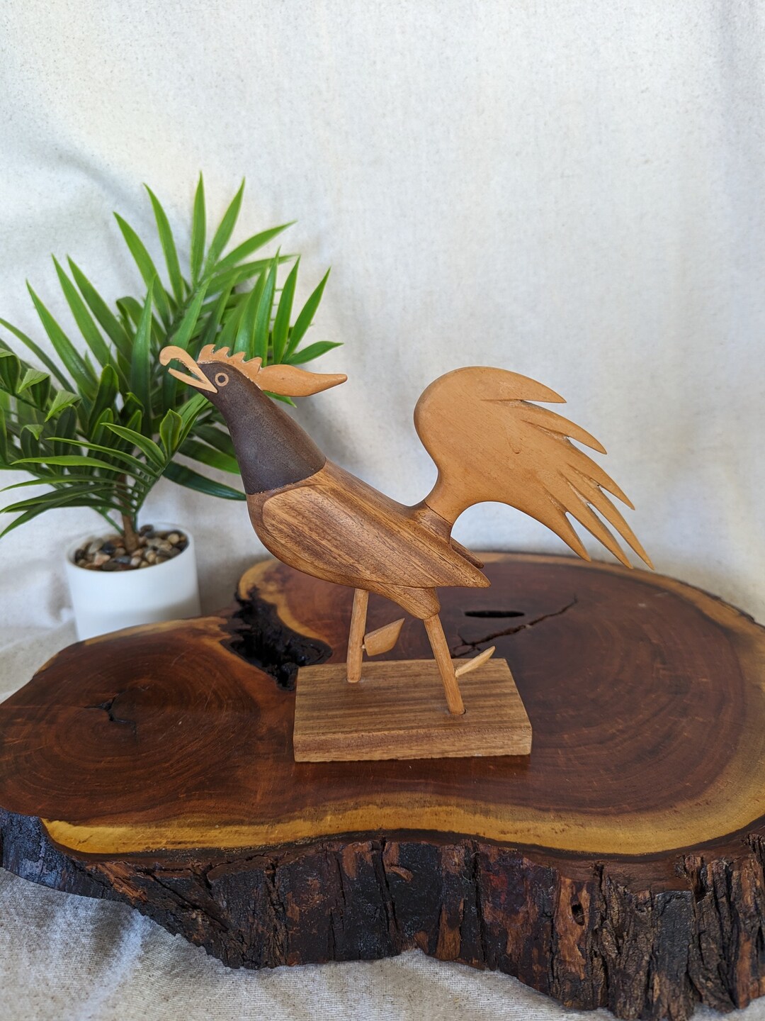 Hand Carved Wood Rooster - Varied Wood Types - Rooster With Spurs ...