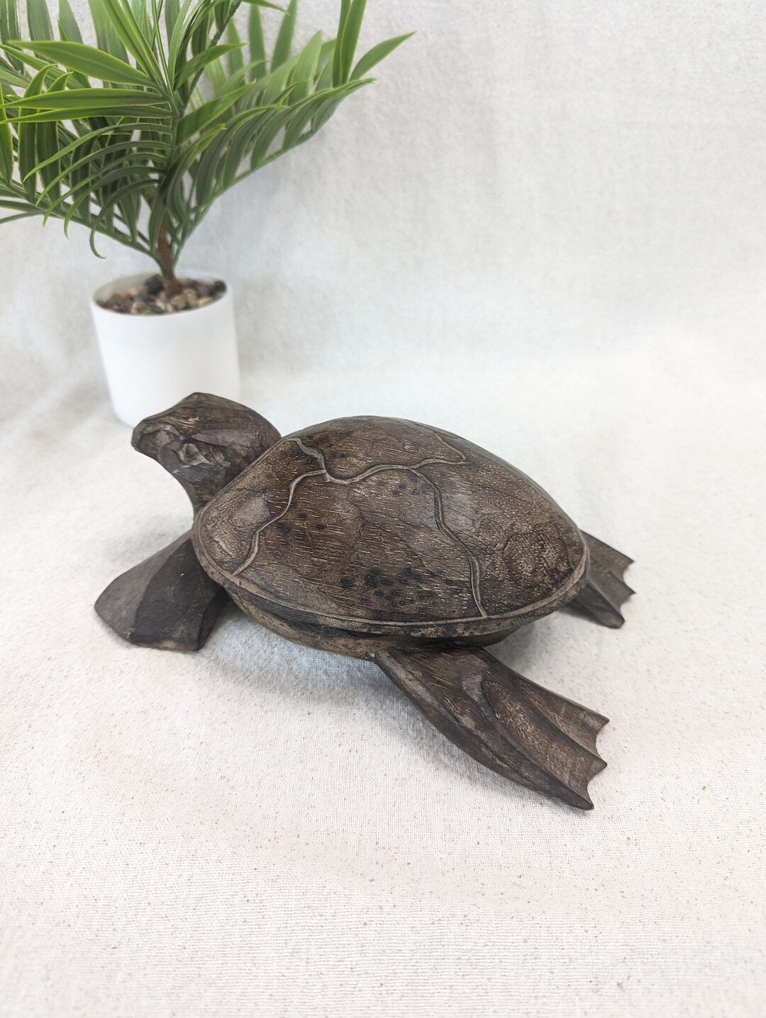 Hand Carved Wood Sea Turtle Trinket Box 5 Wide, 7 1/2 Long, 3 Tall ...