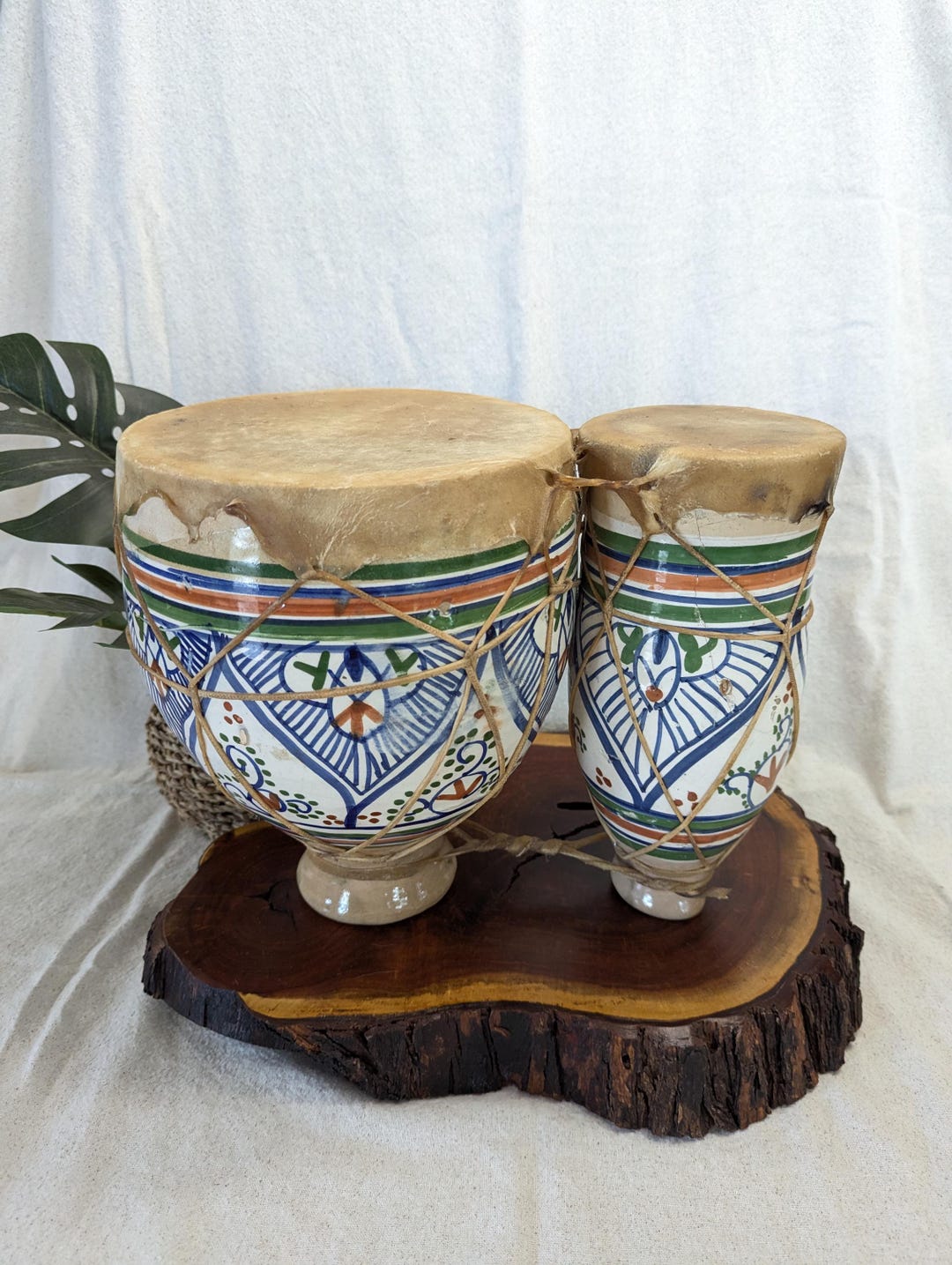 Moroccan Tam Tam Drum - Ceramic, Hand Painted Bases Wrapped in Hide ...