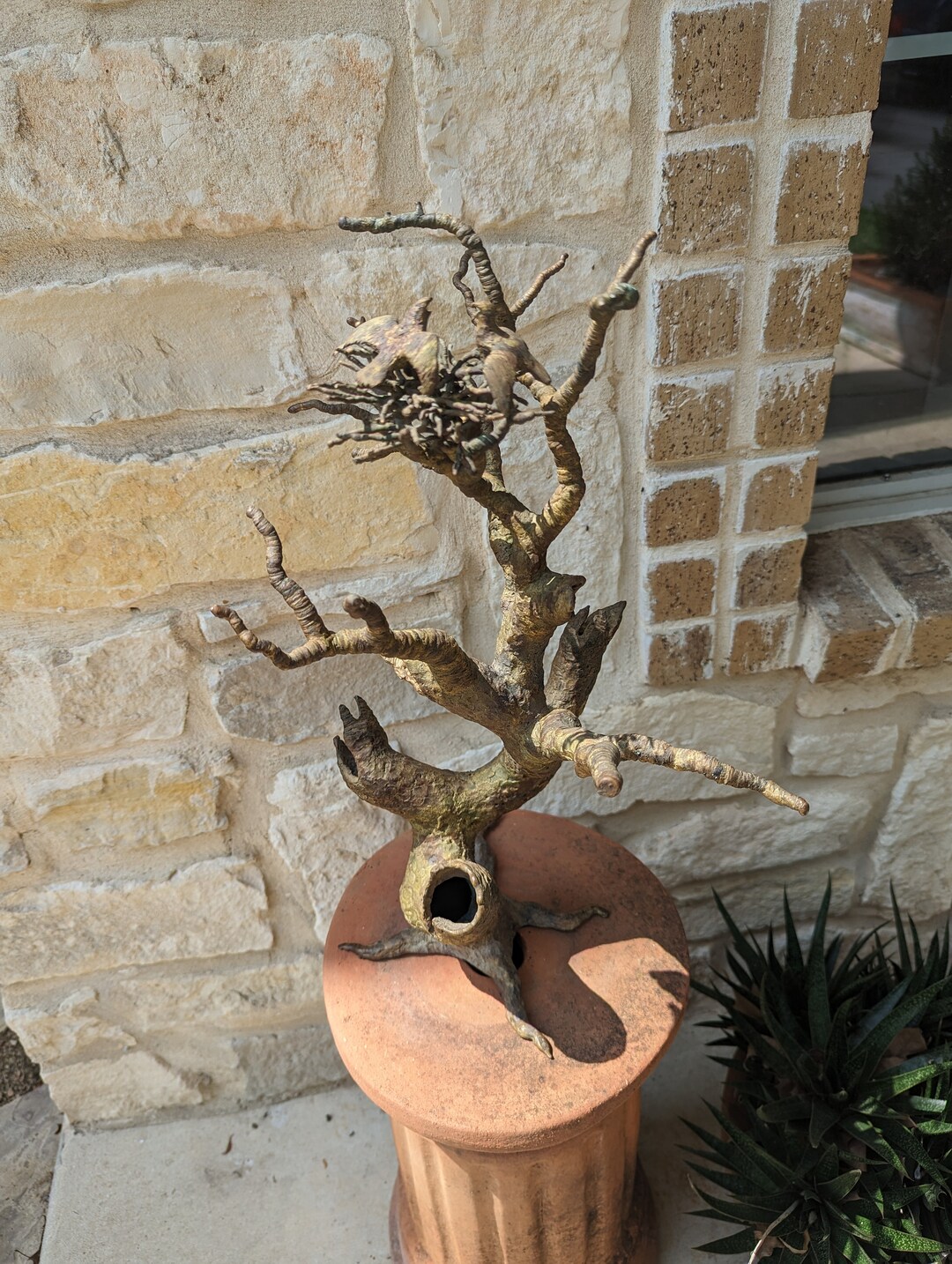 Bronze Tree With Eagles and Nest Artisanal Bronze Sculpture Decorative ...