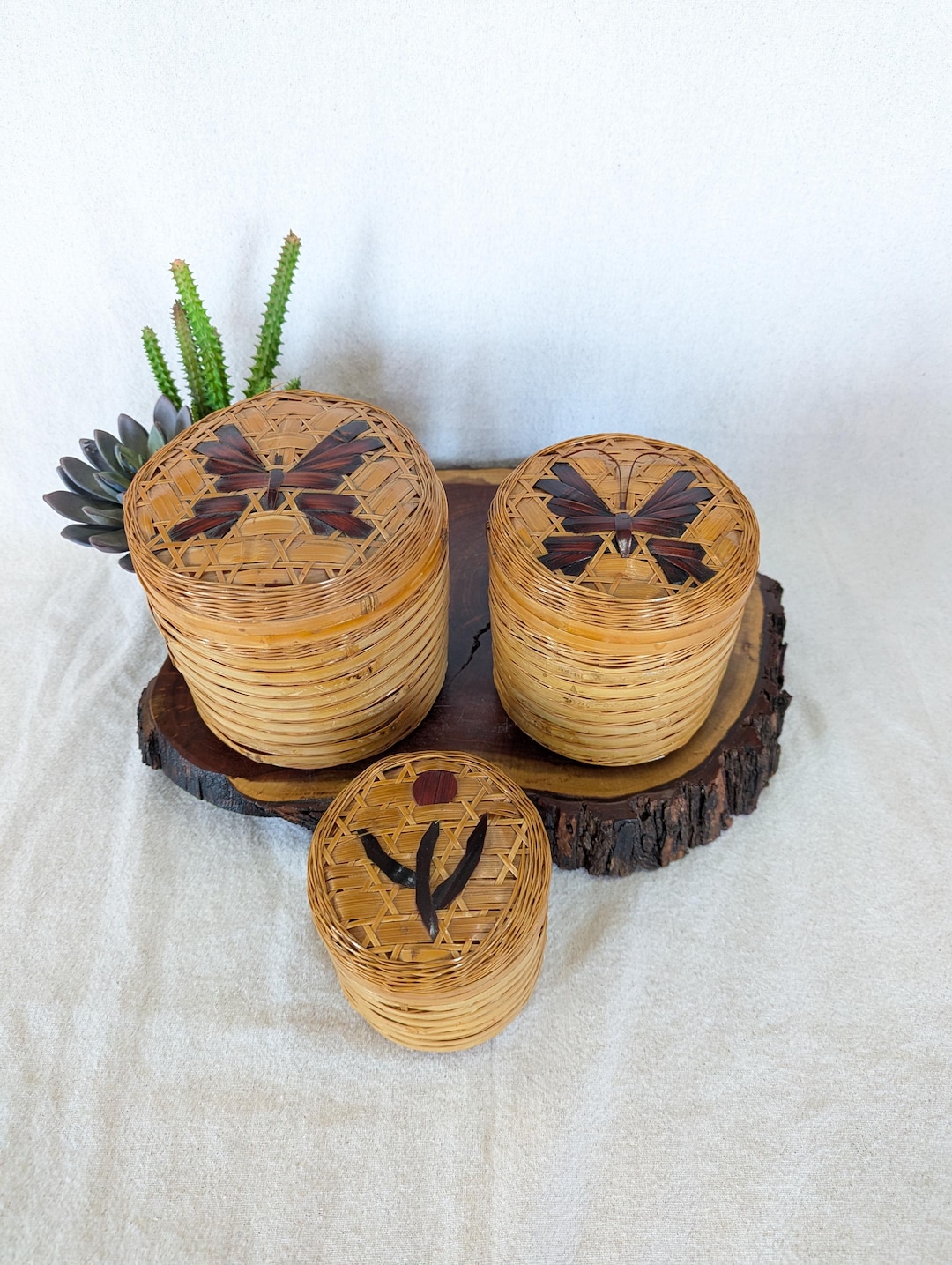 Vintage Nesting Baskets in Wicker and Bamboo - Butterflies on Two and a ...