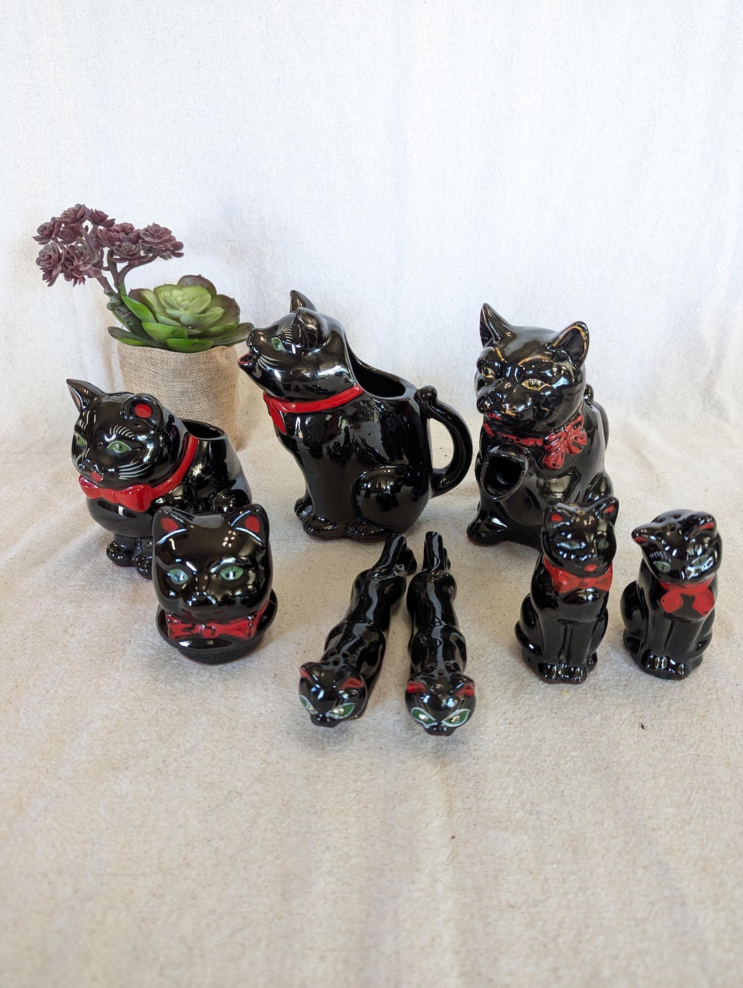 Assorted Black Cats - Tea Set Pieces, A Cat Head and Salt and Pepper ...