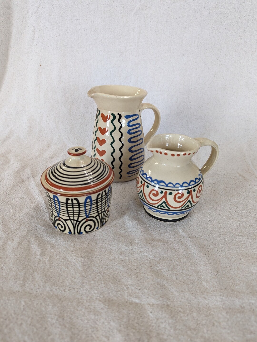 Tea/mocha Set pitcher, Creamer, Sugar Dish German Handarbeit Hand ...