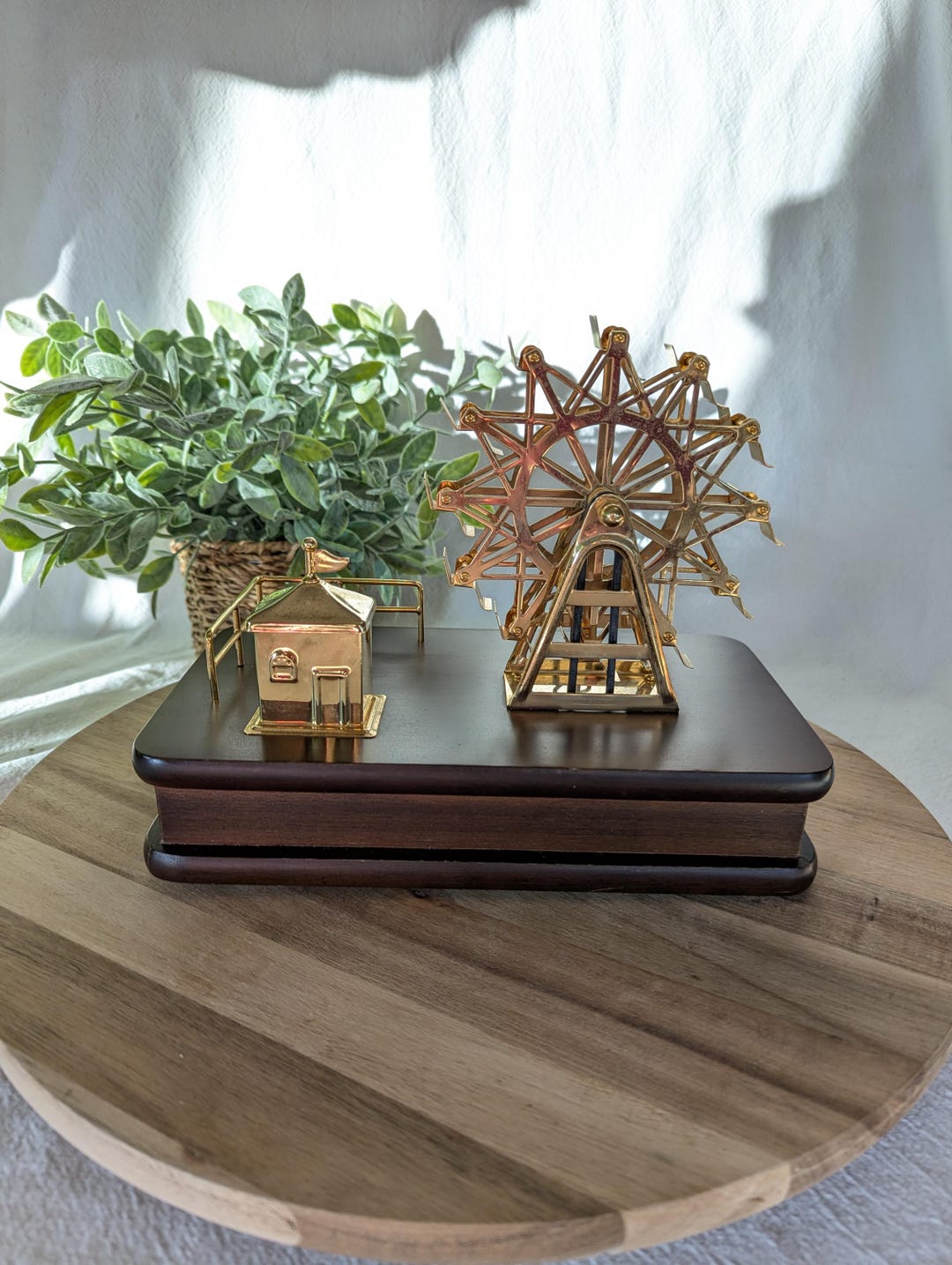 Lefton Music Box With Ferris Wheel and Ticket Box - Dark Wood and Gold ...
