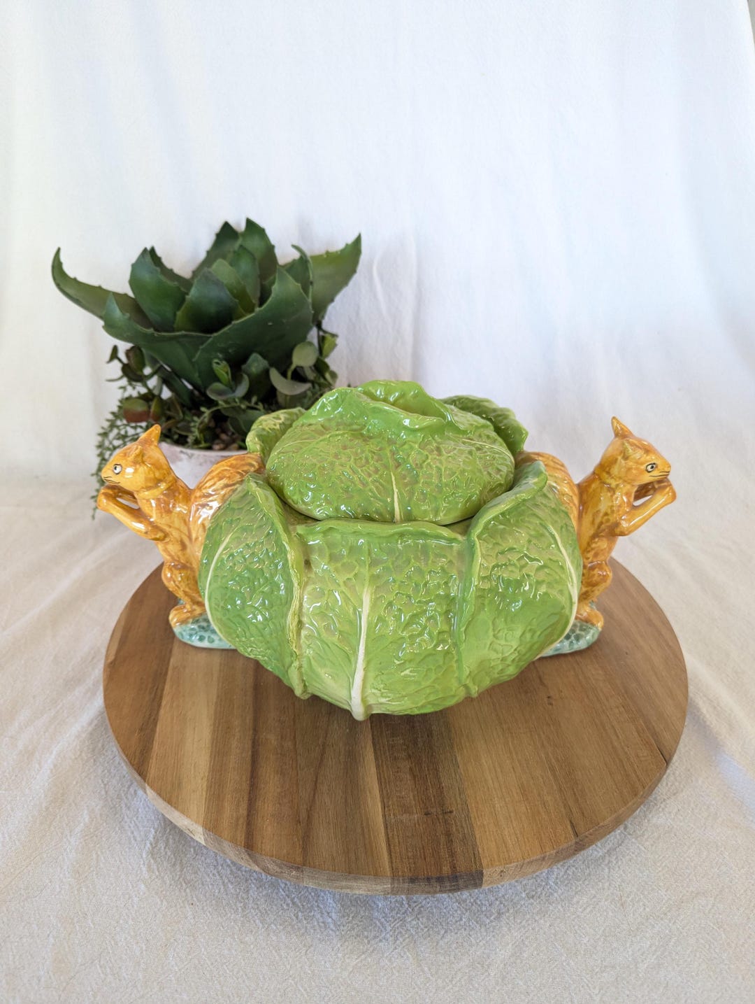 1970's, Majolica, Squirrels on Cabbage Cookie Jar With Lid - Gloria ...