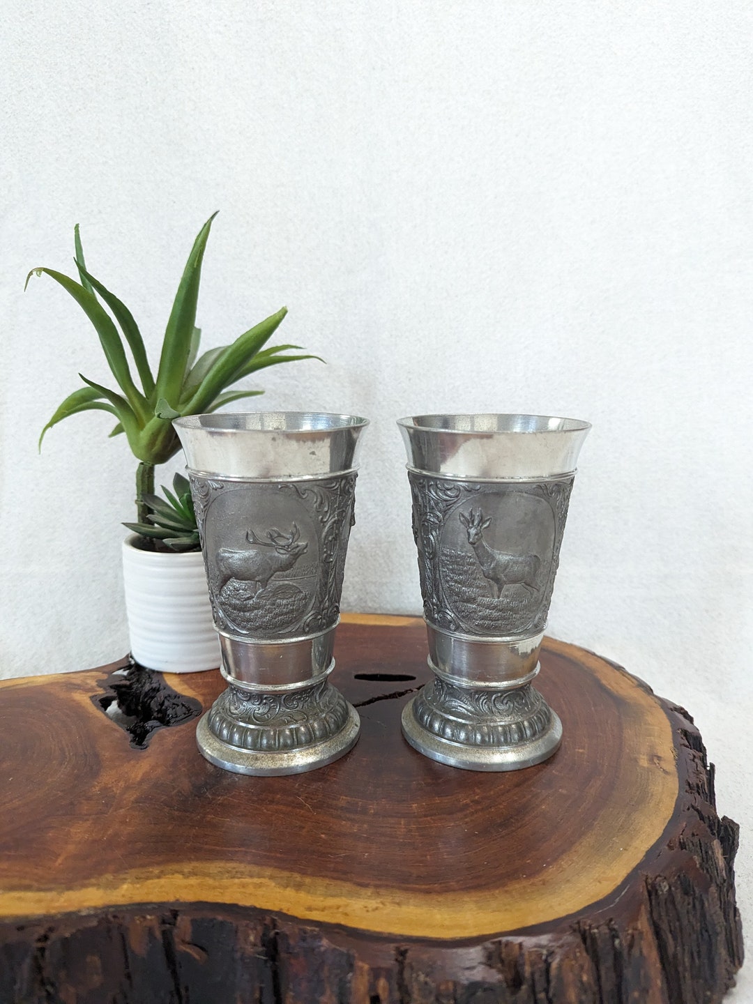 Vintage German Pewter Cups/goblets Hunting Cups Raised - Etsy