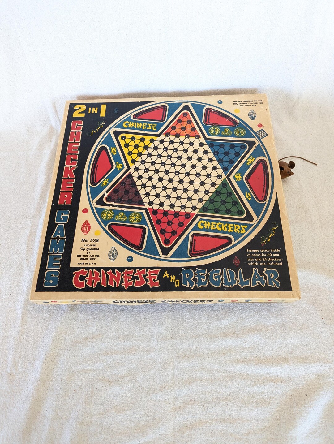 1960's, in Box, 2 in 1 Checkers Game Orig. Box Regular and Chinese ...