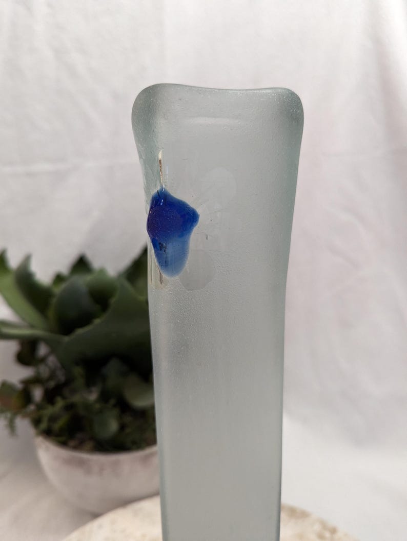 Mexico, Recycled Glass, Blue Flower Vase, Etching, Frosted, Tall! 2 1/2 ...