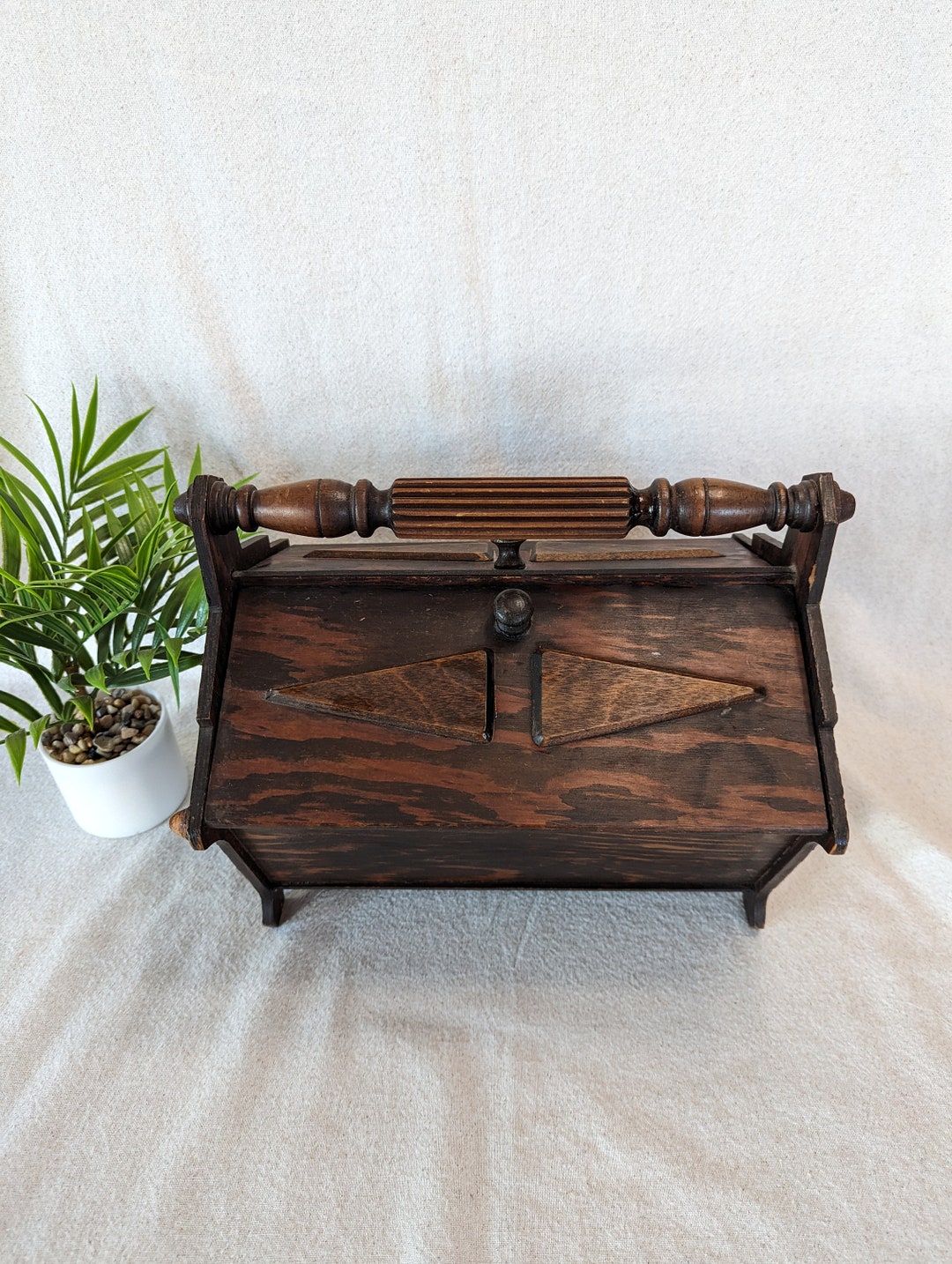 Old Sewing Box With Turned Handle Two Doors Open for Easier Access ...