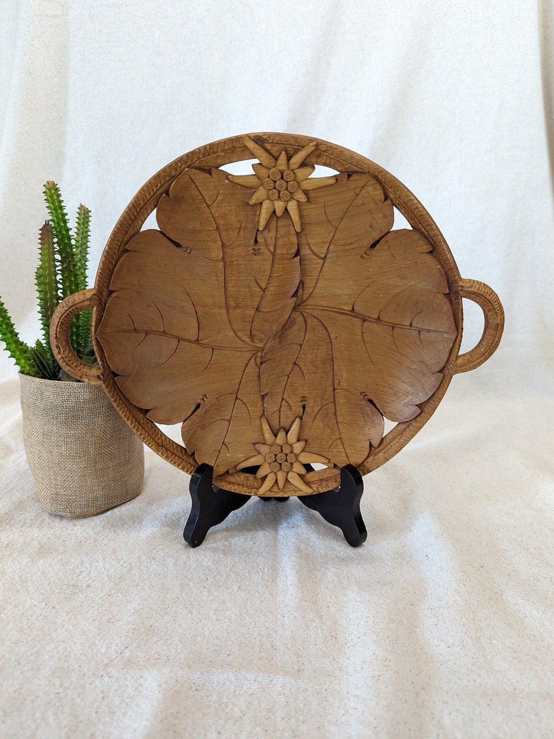 Carved Wood Plate/tray With Handles German Treen Hand Carved One Piece ...
