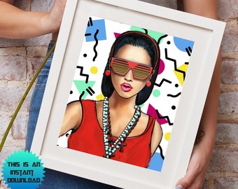 Retro 1980s Inspired Fashion Lady Artwork 80s Fashion Printable Artwork ...