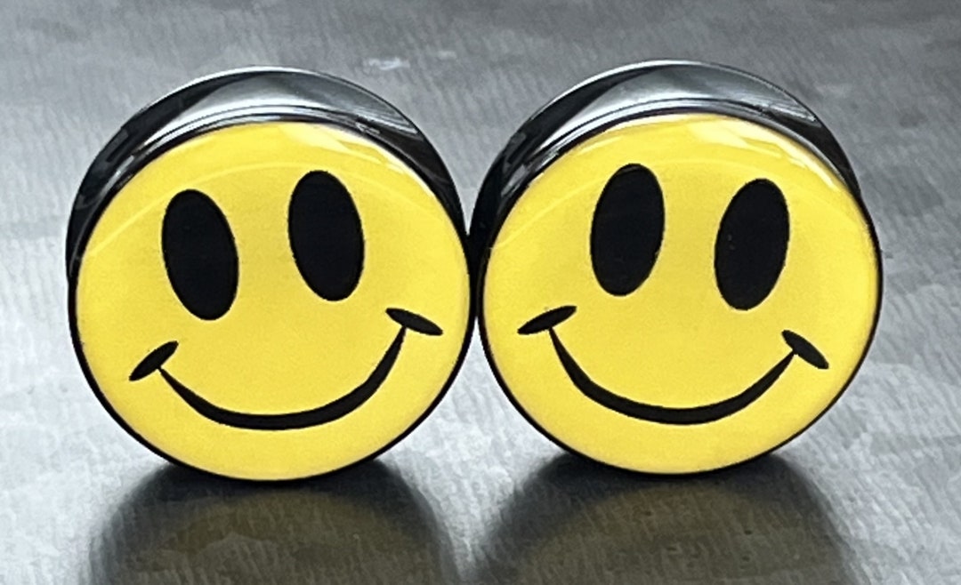 PAIR of Bright Yellow Smiley Face Logo Double Flare Acrylic - Etsy ...