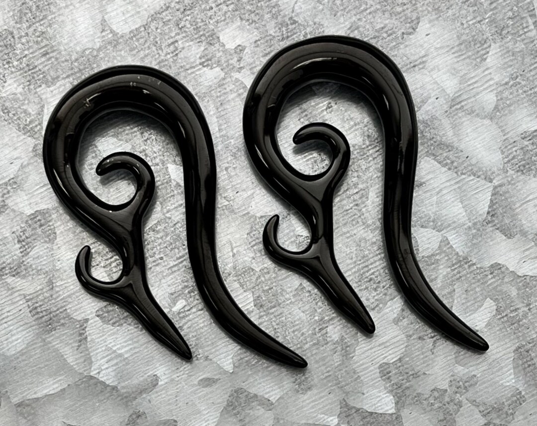 PAIR of Black Tribal 316L Surgical Steel Hanging Tapers Expanders ...