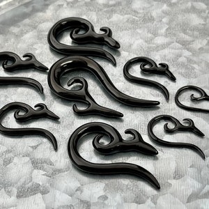 PAIR of Black Tribal 316L Surgical Steel Hanging Tapers Expanders ...