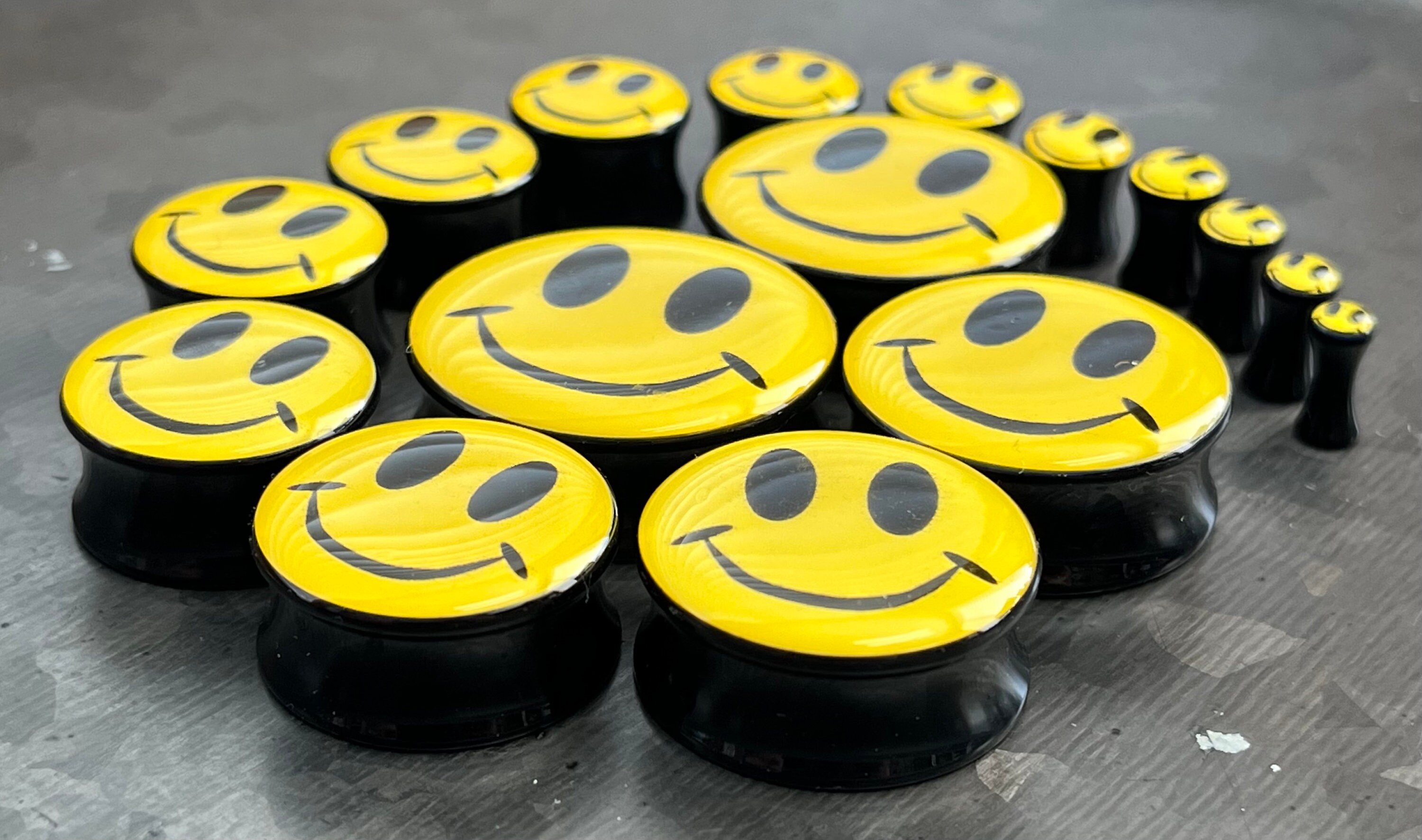 PAIR of Bright Yellow Smiley Face Logo Double Flare Acrylic - Etsy ...