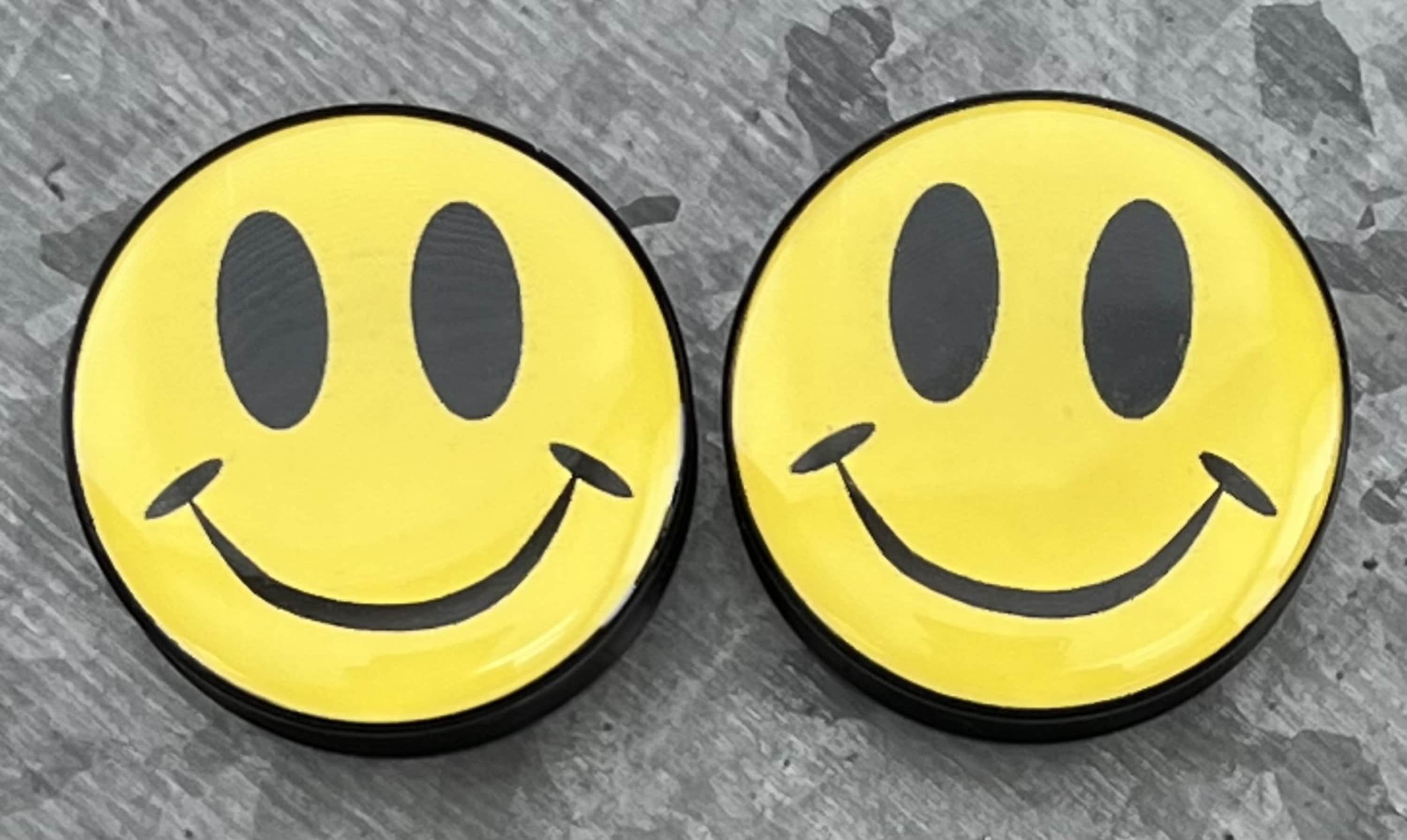 PAIR of Bright Yellow Smiley Face Logo Double Flare Acrylic - Etsy ...